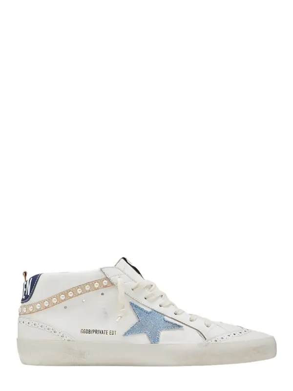 Golden Goose Mid Star Wing-tip Sneakers - White Light Blue Medieval Blue
