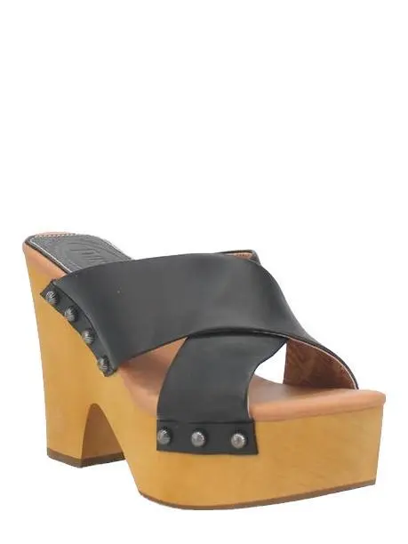 DINGO Driftwood Platform Wedge Sandal - Black