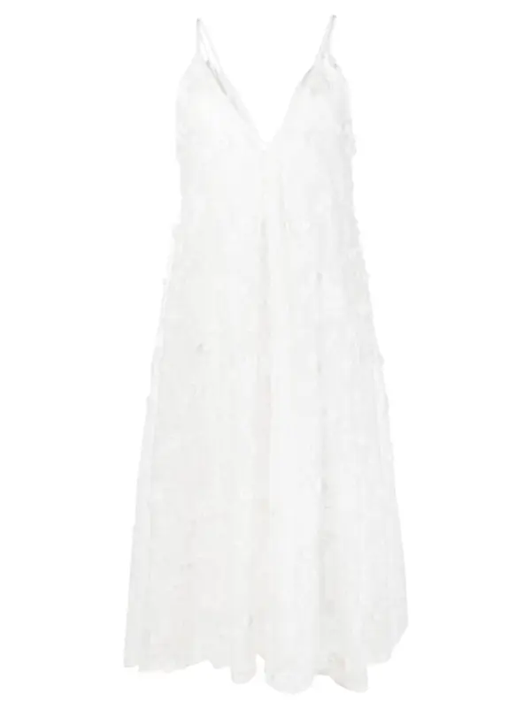 Agua Bendita Floral Embroidered Midi Dress - White