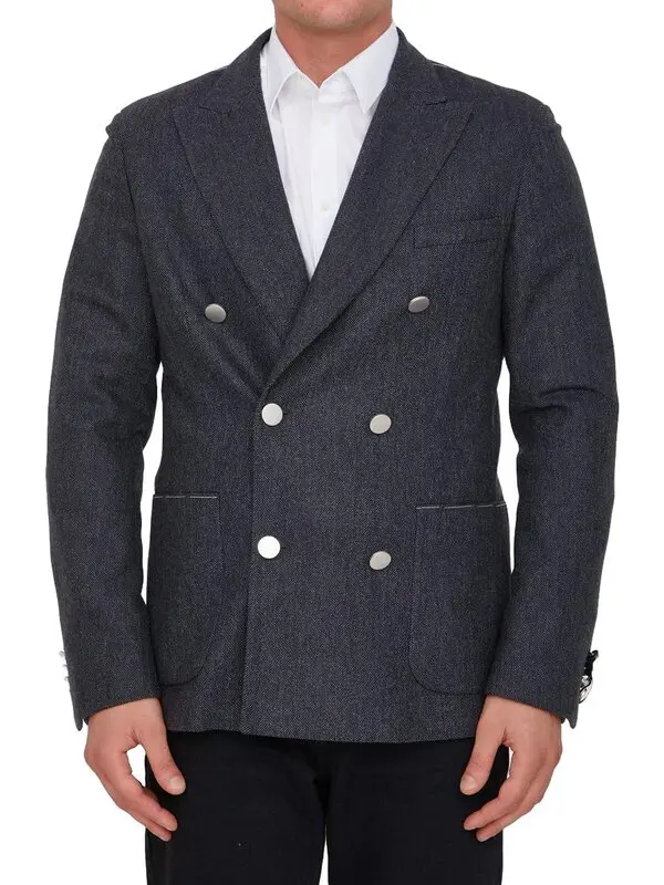 TONELLO Wool Blend Double-breasted Jacket - Grey