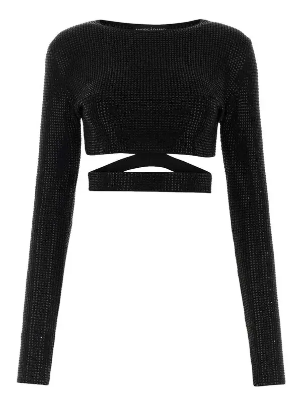 ANDREĀDAMO Embellished Viscose Blend Top - Black