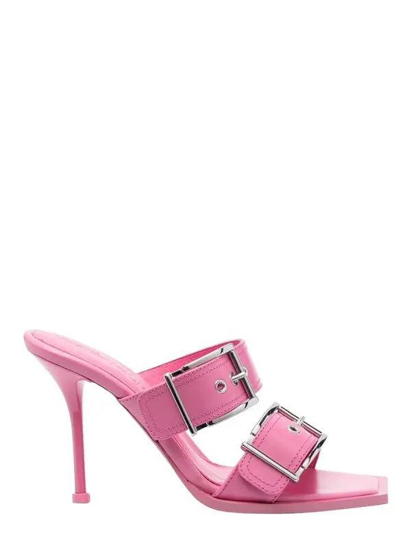 Alexander McQueen Punk Double Buckle Leather Sandals - Pink