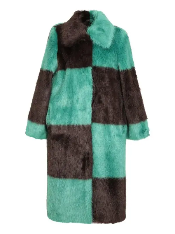 STAND STUDIO Nino Checked Fur Coat - Green