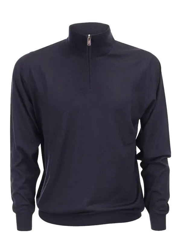 Fedeli Wool Zipped Sweater - Blue