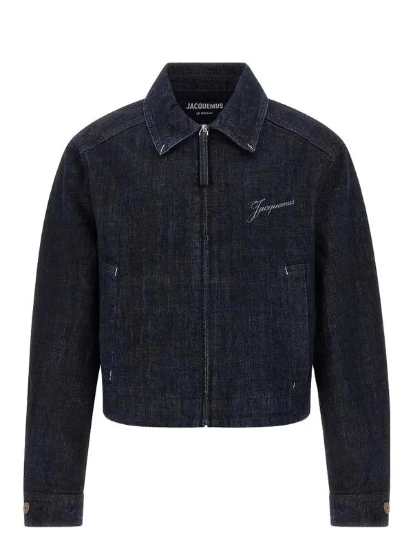Jacquemus Cotton Jacket With Laser Logo Print - Blue