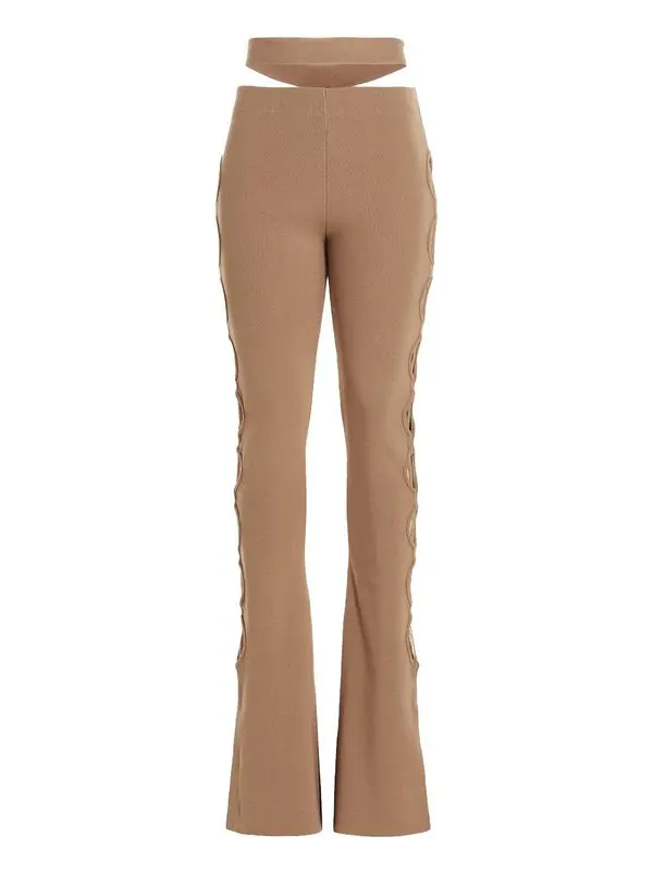 ANDREĀDAMO Cut-out Flared Knit Pants With Lacing - Beige