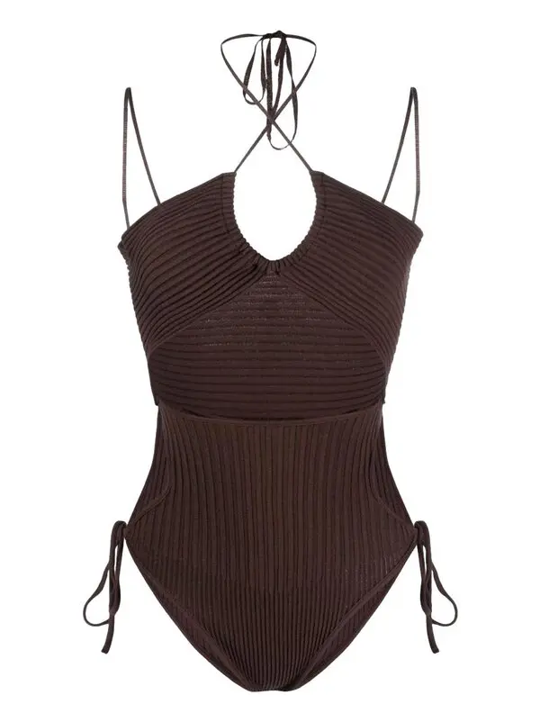ANDREĀDAMO Cut-out Knit Bodysuit - Beige