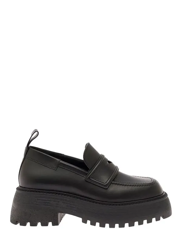 3JUIN Sofia Leather Loafers With Elevated Sole - Black