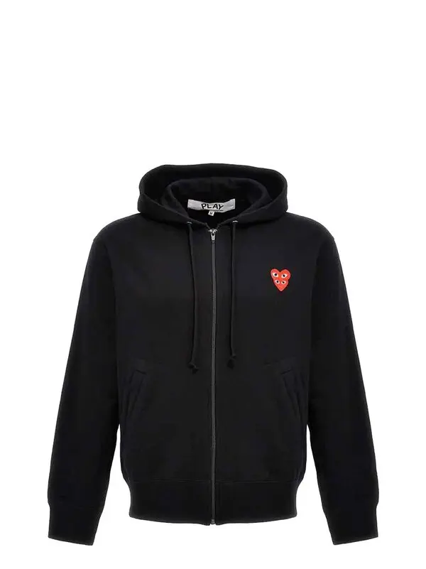 Play Comme Des Garcon Double Heart Zip Up Hoodie - Black