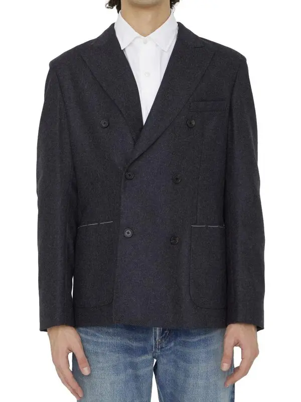 TONELLO Flannel Double-breasted Jacket - Grey