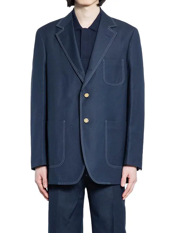 Thom Browne Elongated Blazer With Patch Pockets - Blue