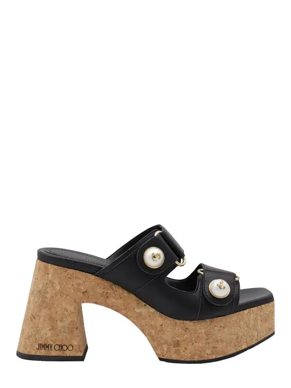 JIMMY CHOO Leather Wedge Sandals - Black