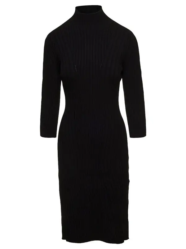 LOW CLASSIC Slim Side Slit Midi Dress - Black