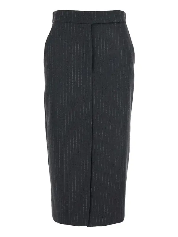 PLAIN Striped Wool-blend Skirt With Slits - Grey