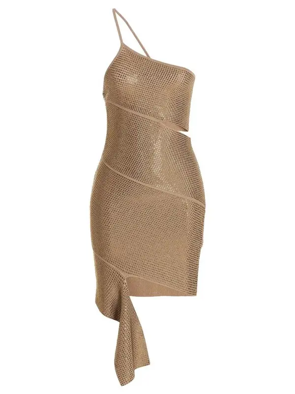 ANDREĀDAMO Sequin One-shoulder Knit Dress - Beige