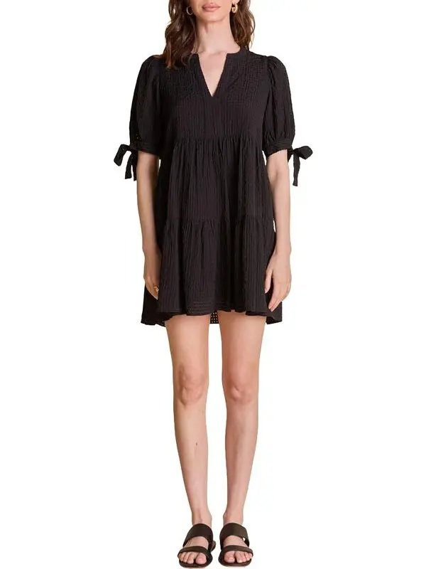 English Factory Texture Puff Sleeve Dress - Black
