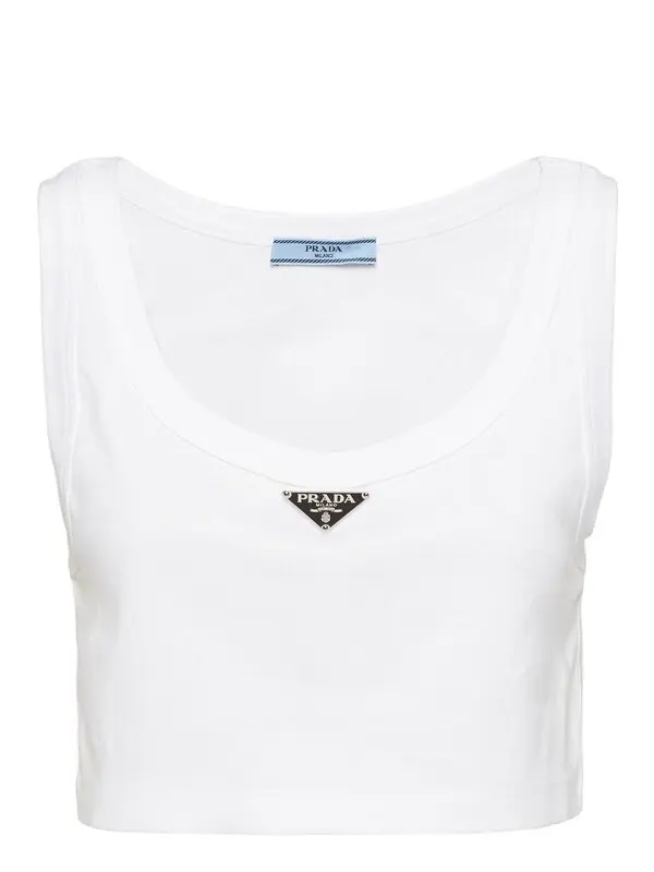 Prada Jersey Cropped Top - White