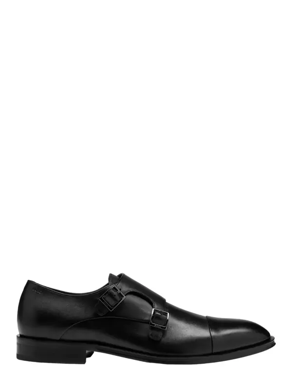 Hugo Boss Leather Derek Monkstrap Shoes - Black