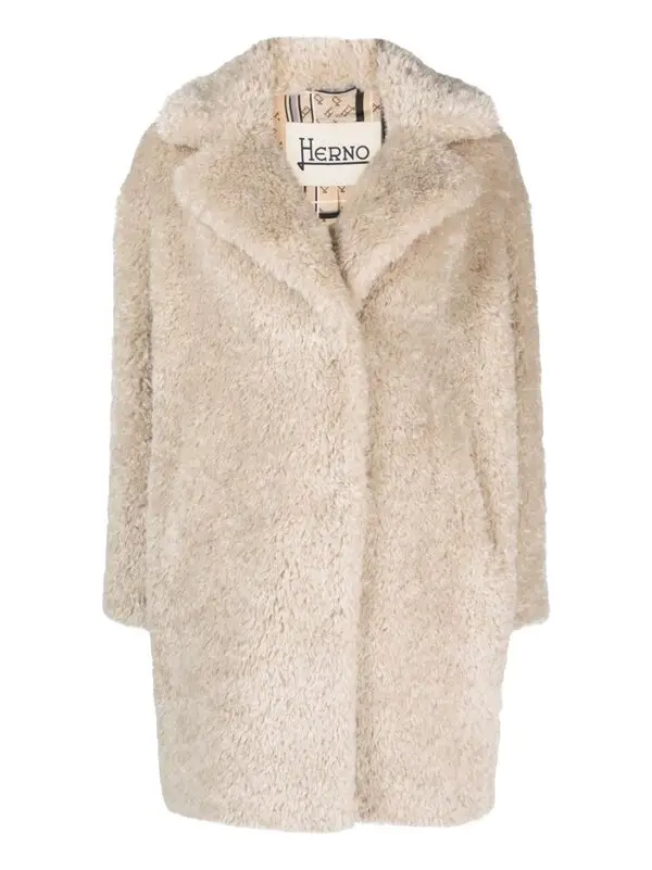 Herno Faux-fur Single-breasted Coat - Neutrals