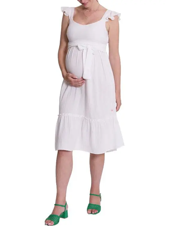 CACHE COEUR Melody Organic Cotton Gauze Maternity/nursing Midi Dress - White