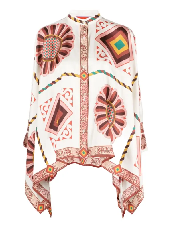 La DoubleJ Printed Asymmetric Shirt - White