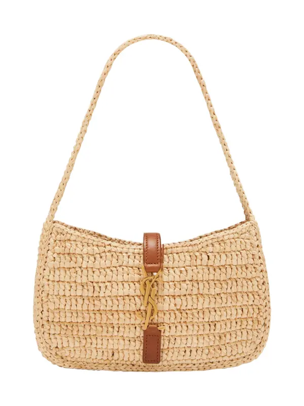 Saint Laurent Le 5 A 7 Mini Shoulder Bag In Raffia - Naturel Brick