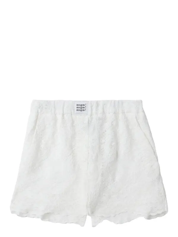 MSGM Logo-patch Scalloped Lace Shorts - White