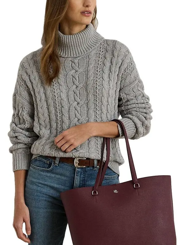 Ralph Lauren Crosshatch Leather Large Karly Tote - Dark Garnet