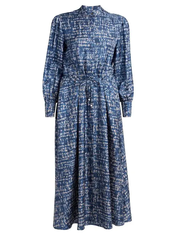 Kiton Printed Silk Maxi Dress - Dk Blu Mult