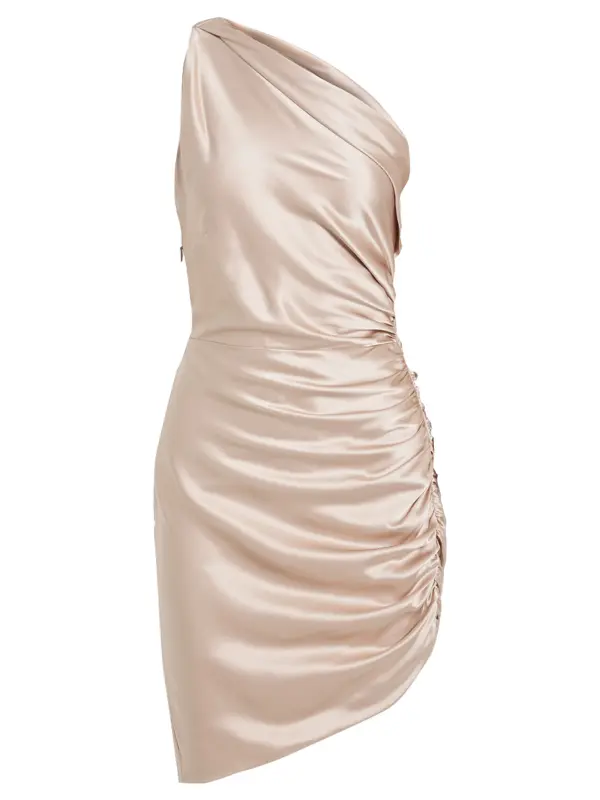Michelle Mason One-shoulder Ruched Silk-satin Mini Dress - Blush
