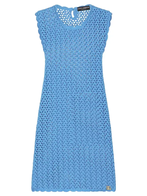 Dolce & Gabbana Sleeveless Crochet-knit Minidress - Blue