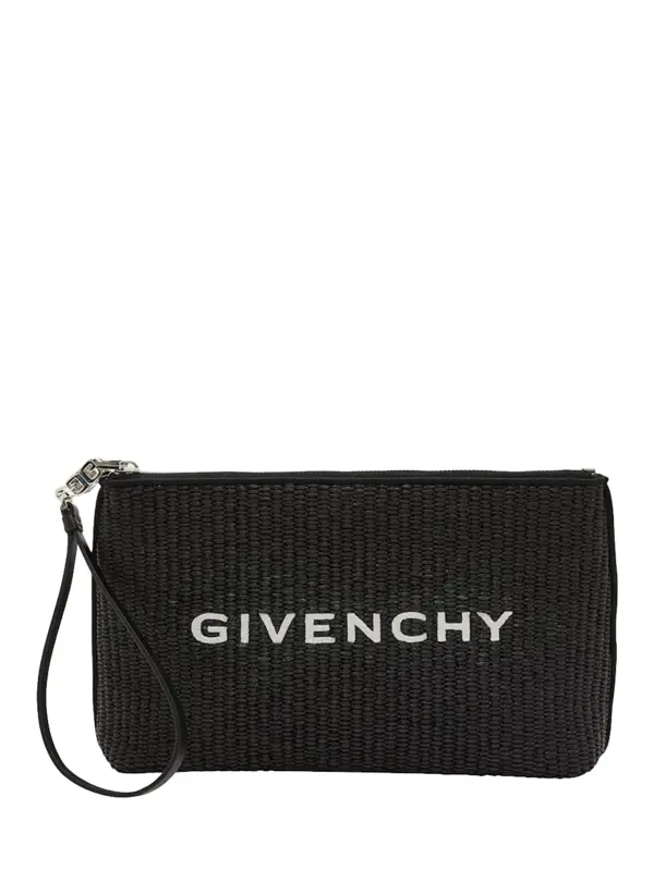 Givenchy Travel Zip Top Raffia Pouch - Black