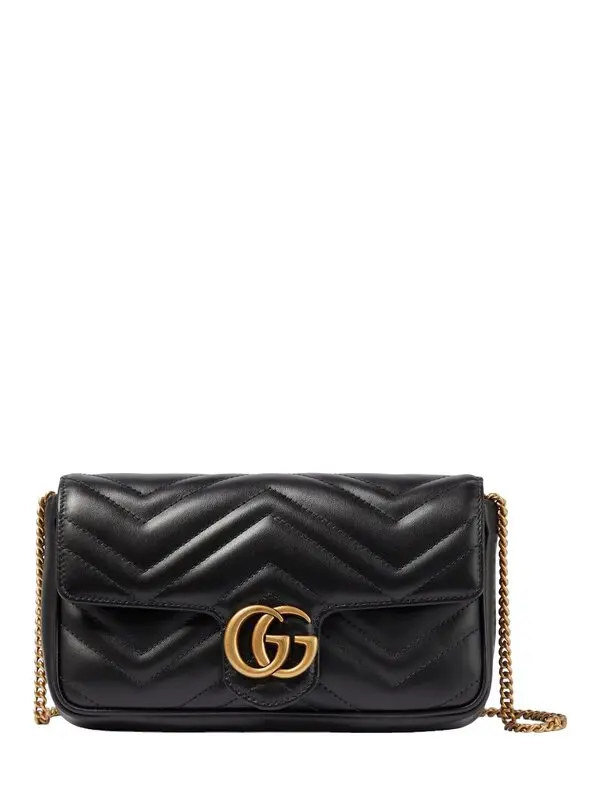Gucci Gg Marmont Leather Wallet On Chain - Black