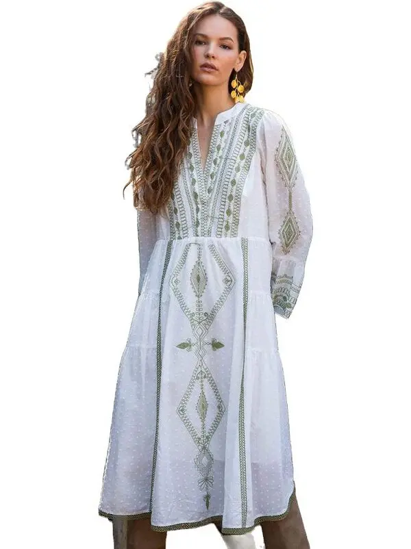 Hale Bob Tasha Embroidered Midi Dress - Green