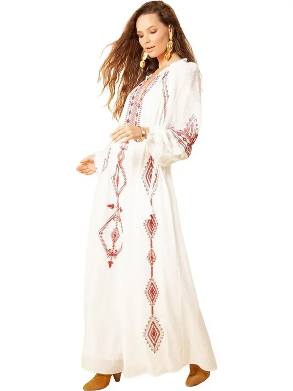 Hale Bob Lily Embroidered Maxi Dress - Red