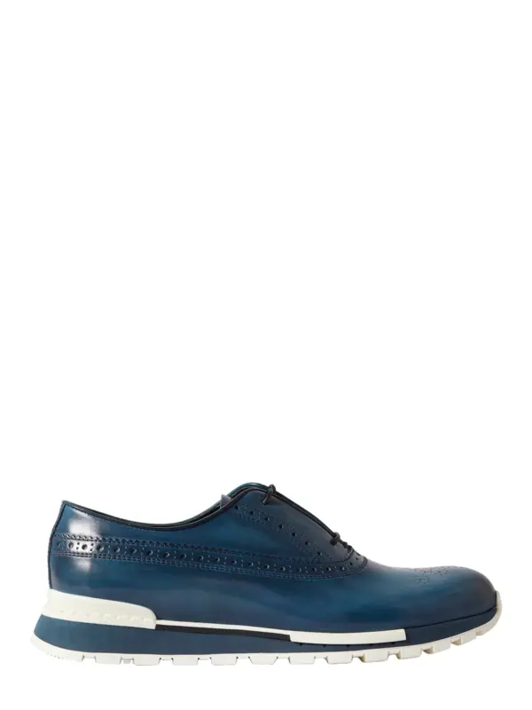 Berluti Fast Track Perforated Venezia Leather Sneakers - Blue