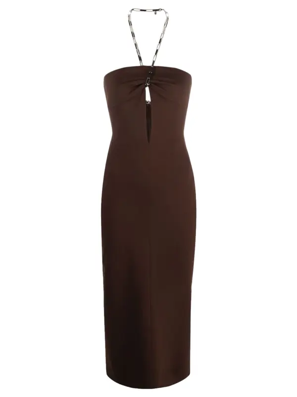 Attico Halterneck Midi Dress - Brown