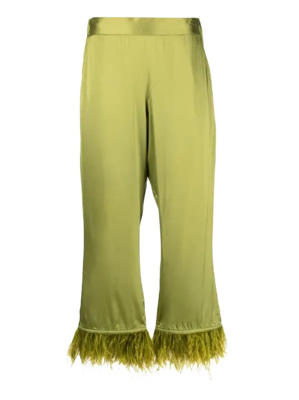 PAULA Feather-trim Trousers - Green