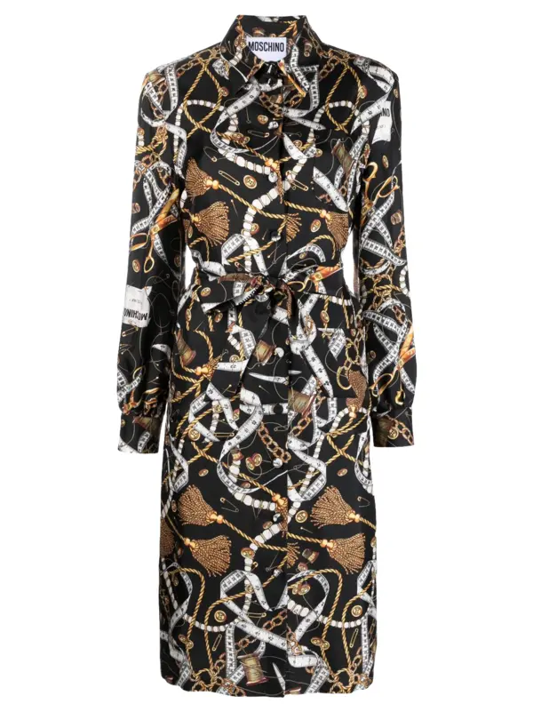 Moschino Graphic-print Silk Midi Dress - Black