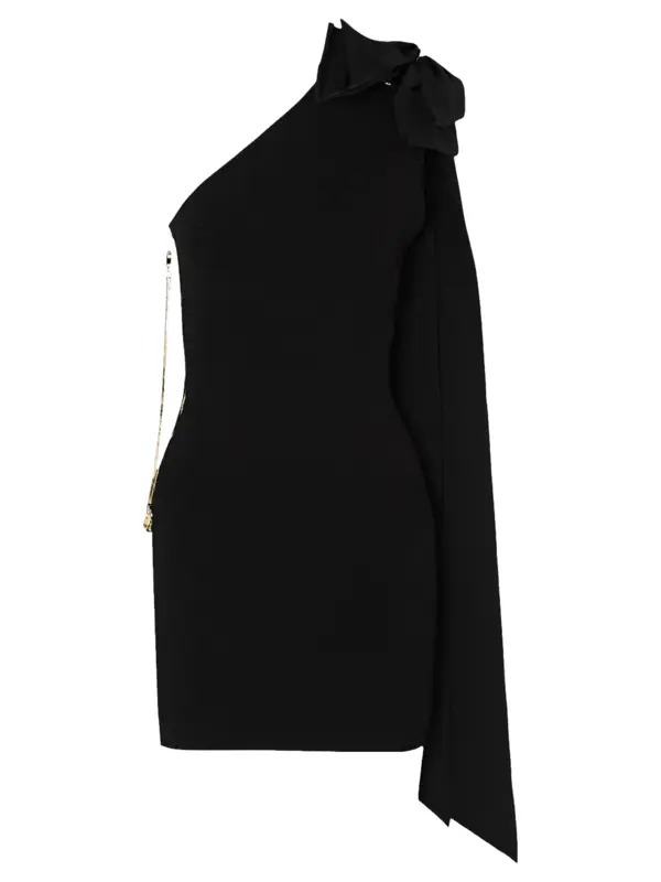 AZ FACTORY Mybody One-shoulder Bow-embellished Mini Dress - Black