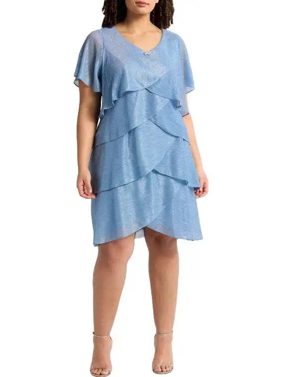 SLNY Shimmer Tiered Ruffle Dress - Hydrangea