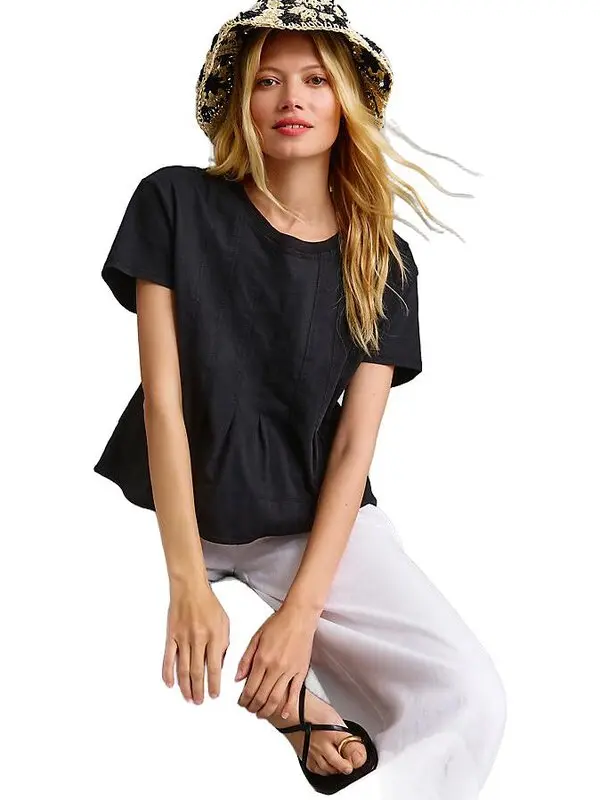 PILCRO Pleated Swing Tee - Black Onyx