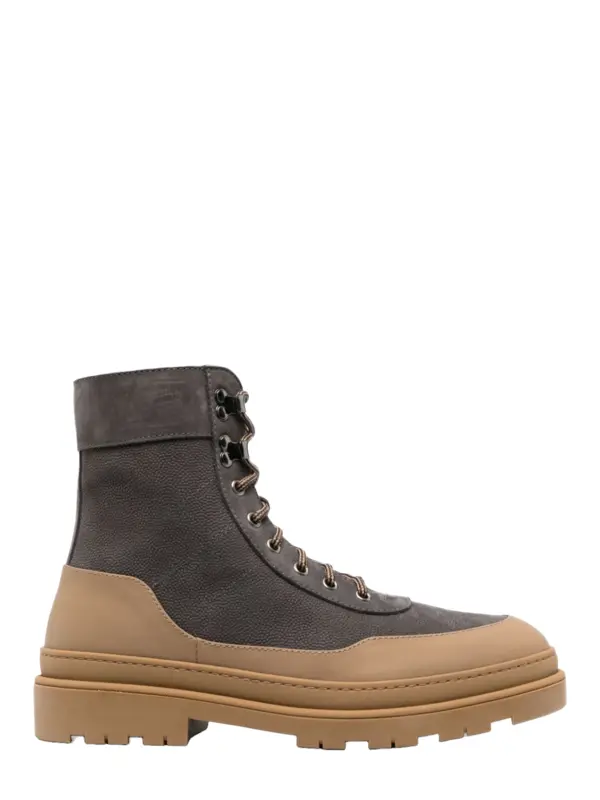 Brunello Cucinelli Lace-up Leather Boots - Grey