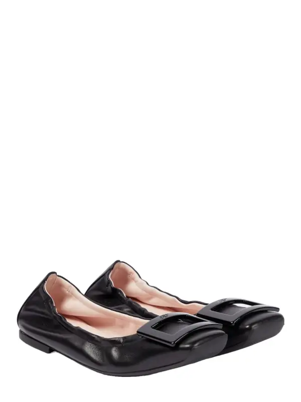 ROGER VIVIER Viv' Pockette Leather Ballet Flats - Black