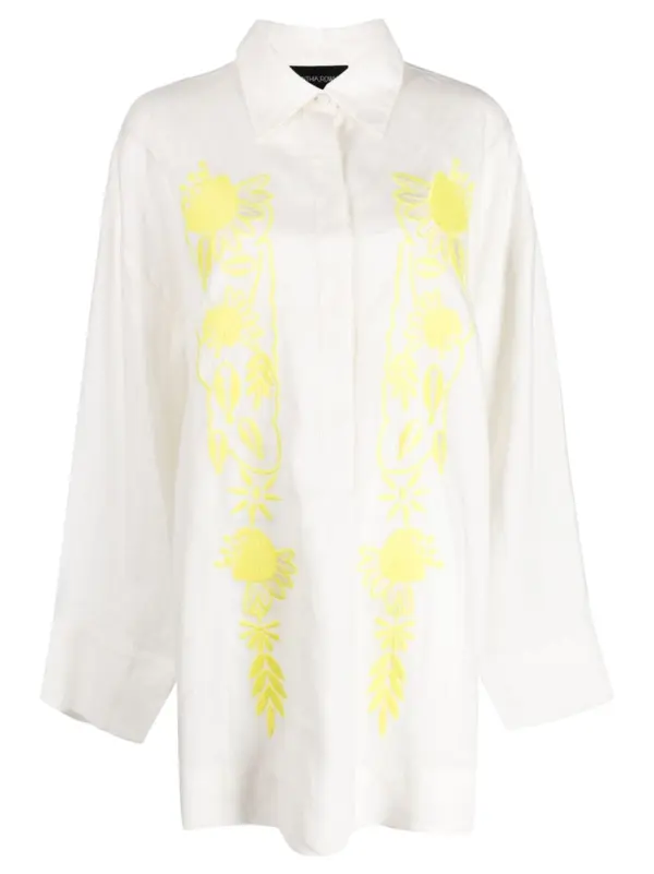 Cynthia Rowley Floral-embroidered Hemp Minidress - White