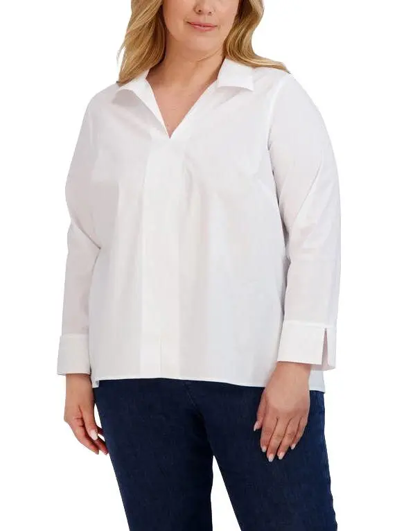 Foxcroft Agnes Smocked Cuff Blouse - White