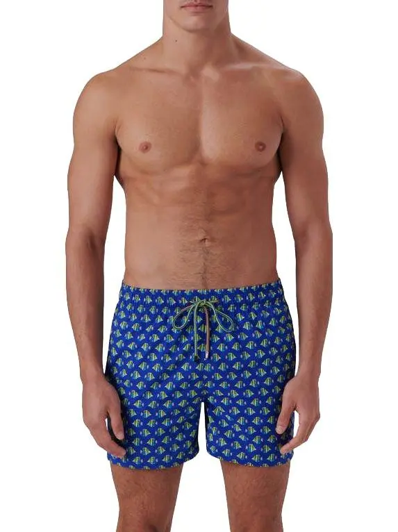 Bugatchi Archer Fish Print Swim Trunks - Royal