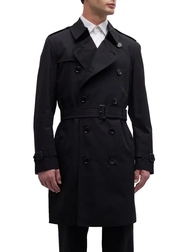 Burberry Kensington Gabardine Trench Coat - Black