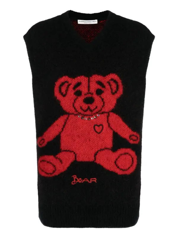 Alessandra Rich Intarsia-knit Sweater Vest - Black
