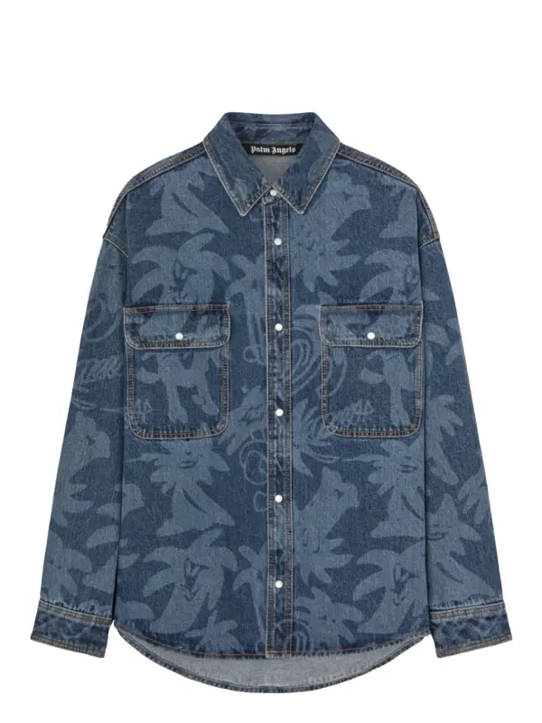 Palm Angels Palmity Laser-print Denim Shirt - Blue